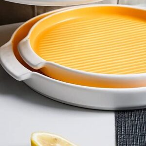 KOWMcp Dinner Plates 1Pcs Ceramic Oven to Table Bakeware Matte Round Baking Dish Grill Dinner Plates, Food Serving Dinner Trays (Color : Yellow, Size : M)