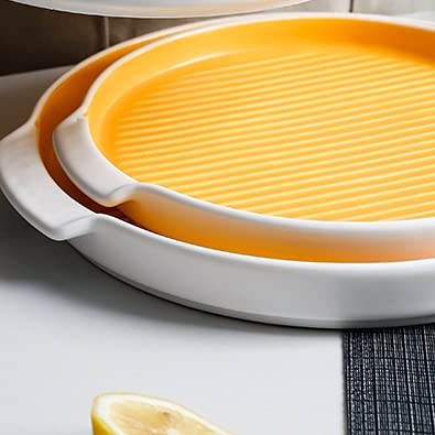 KOWMcp Dinner Plates 1Pcs Ceramic Oven to Table Bakeware Matte Round Baking Dish Grill Dinner Plates, Food Serving Dinner Trays (Color : Yellow, Size : M)