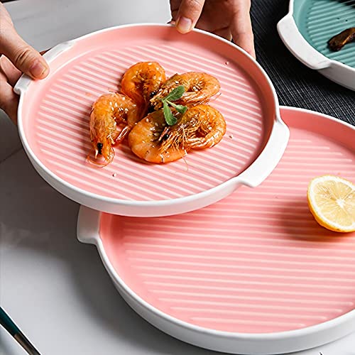 KOWMcp Dinner Plates 1Pcs Ceramic Oven to Table Bakeware Matte Round Baking Dish Grill Dinner Plates, Food Serving Dinner Trays (Color : Yellow, Size : M)