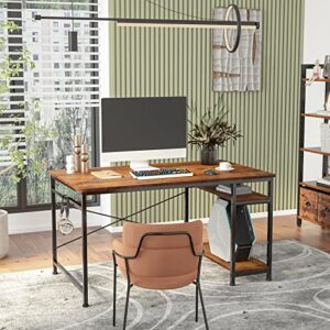 Engriy Writing Computer Desk 47", Home Office Study Desk with 2 Storage Shelves on Left or Right Side, Industrial Simple Style Wood Table Metal Frame for PC Laptop Notebook