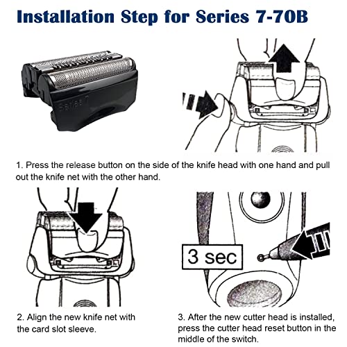 Series 7 70B Shaver Head Replacement Fit for Braun Series 7 Electric Razor for Men, 70B Electric Shaver Replacement Heads Blades Compatible with Braun Series 7 7720, 750CC, 760CC, 765C, Easily Attach