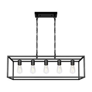 black farmhouse kitchen island lighting modern linear chandelier industrial dining room rectangular light fixtures for living room foyer bar (black, 5-light)