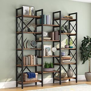 tribesigns triple wide 5-shelf bookcase, etagere large open bookshelf vintage industrial style shelves wood and metal bookcases furniture for home & office, 59 inch