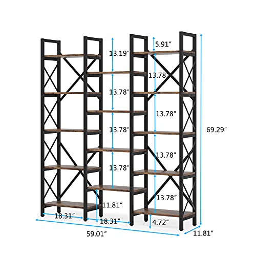 Tribesigns Triple Wide 5-Shelf Bookcase, Etagere Large Open Bookshelf Vintage Industrial Style Shelves Wood and Metal bookcases Furniture for Home & Office, 59 inch