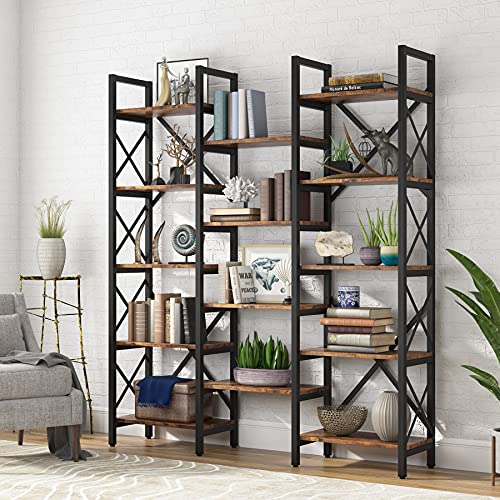 Tribesigns Triple Wide 5-Shelf Bookcase, Etagere Large Open Bookshelf Vintage Industrial Style Shelves Wood and Metal bookcases Furniture for Home & Office, 59 inch