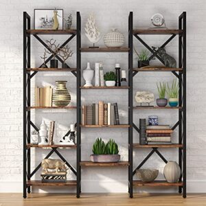 Tribesigns Triple Wide 5-Shelf Bookcase, Etagere Large Open Bookshelf Vintage Industrial Style Shelves Wood and Metal bookcases Furniture for Home & Office, 59 inch