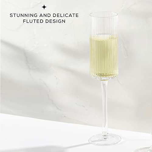 JoyJolt Fluted Champagne Flutes – ELLE 6oz Champagne Glasses. Unique Champagne Flute, Mimosa Glasses, Cocktail Glasses or Wedding Champagne Flutes. Vintage Style Drinking Glasses