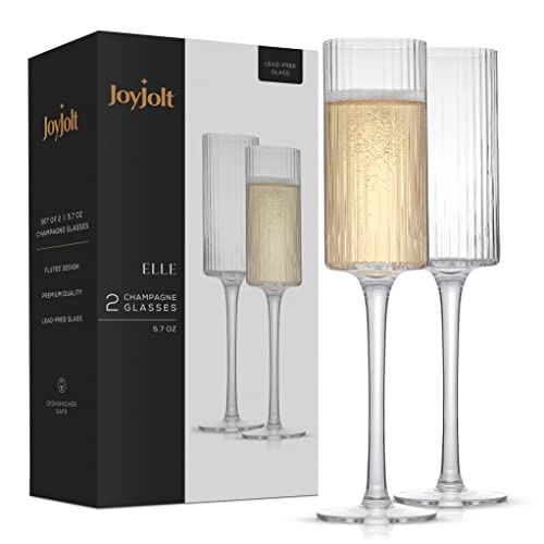 JoyJolt Fluted Champagne Flutes – ELLE 6oz Champagne Glasses. Unique Champagne Flute, Mimosa Glasses, Cocktail Glasses or Wedding Champagne Flutes. Vintage Style Drinking Glasses