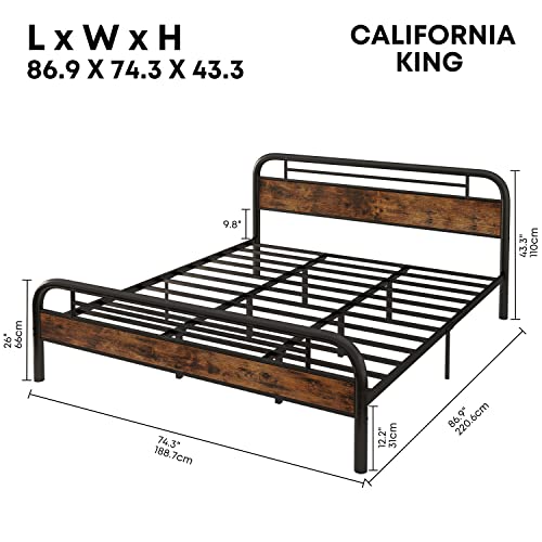 LIKIMIO California King Bed Frame, Platform Bed Frame King with Headboard and Strong Support, Easy Assembly, Noise-Free, No Box Spring Needed