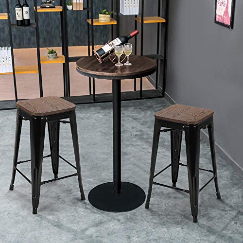 Yaheetech 26inch barstools Set of 4 Counter Height Metal Bar Stools, Indoor Outdoor Stackable Bartool Industrial with Wood Seat 331Lb, Black