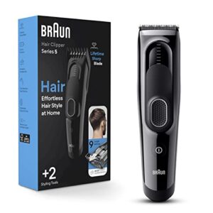 braun hair clippers series 5 5310, hair clippers for men, hair clip from home with 9 length settings, incl. memory safetylock recall setting, ultra-sharp blades, 2 combs,