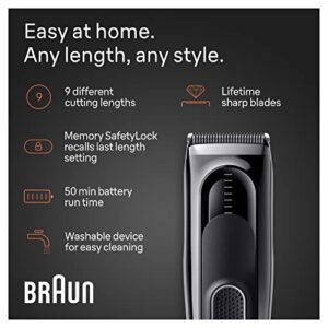 Braun Hair Clippers Series 5 5310, Hair Clippers for Men, Hair Clip from Home with 9 Length Settings, Incl. Memory SafetyLock Recall Setting, Ultra-Sharp Blades, 2 Combs,