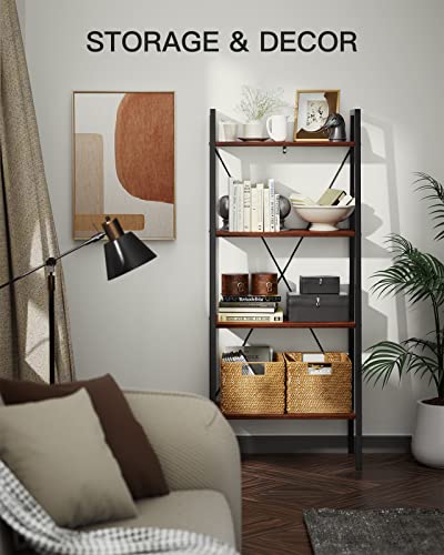 Pipishell Industrial Ladder Shelf, 4-Tier Bookshelf, Free Standing Bookcase Storage Rack Shelves Plant Flower Stand with Wood Look for Living Room, Bedroom, Kitchen, Bathroom, Home Office, Balcony