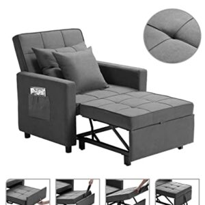 XSPRACER Convertible Chair Bed, Sleeper Chair Bed 3 in 1, Adjustable Recliner,Armchair, Sofa, Bed, Fleece, Dark Gray, Single One