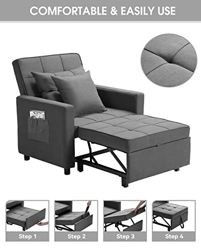 XSPRACER Convertible Chair Bed, Sleeper Chair Bed 3 in 1, Adjustable Recliner,Armchair, Sofa, Bed, Fleece, Dark Gray, Single One