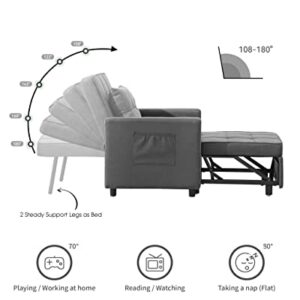 XSPRACER Convertible Chair Bed, Sleeper Chair Bed 3 in 1, Adjustable Recliner,Armchair, Sofa, Bed, Fleece, Dark Gray, Single One