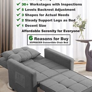 XSPRACER Convertible Chair Bed, Sleeper Chair Bed 3 in 1, Adjustable Recliner,Armchair, Sofa, Bed, Fleece, Dark Gray, Single One