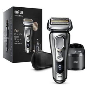 braun series 9 pro 9467cc wet & dry shaver with 5-in-1 smartcare center and leather travel case, silver