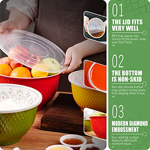 16Pcs Large Mixing Bowls with Airtight Lids Set: Zog Melamine Baking Bowl Set 5.5, 3.9, 2.6 QT, Nesting Bowls for Space Saving, Kitchen Bowls with Non-Slip Pad for Prepping, Cooking, Food Storage