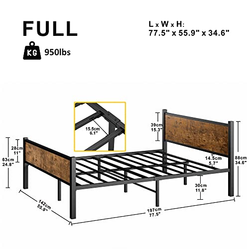 IRONCK Bed Frame, Full Size Platform Bed with Headboard and Footboard, 13 Heavy Duty Steel Slats, More Stronger, Easy Assembly, Noise-Free, No Box Spring Needed