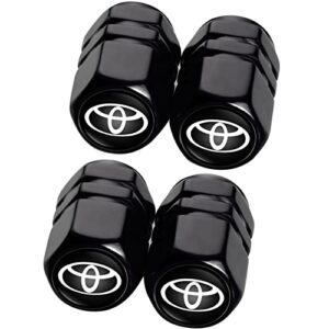 4 pcs metal car tire valve stem caps replacement for toyota avalon camry yaris prius corolla rav4 highlander car tire air caps cover,corrosion resistant premium alloy leak-proof car accessories,black