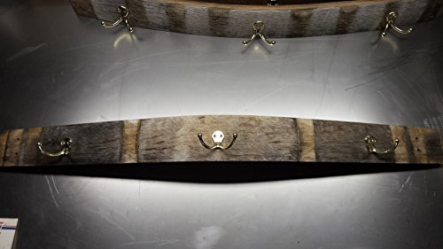 Natural Coat And Hat Rack With Brass Hooks - Made From Genuine Oak Wine Barrel Stave