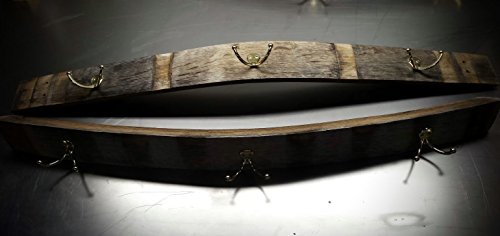 Natural Coat And Hat Rack With Brass Hooks - Made From Genuine Oak Wine Barrel Stave