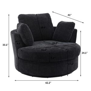 Setawix 42.2" W Swivel Barrel Chair Swivel Accent Sofa with Pillows 360 Degree Swivel Round Sofa Modern Oversized Arm Chair Cozy Club Chair for Bedroom, Living Room, Lounge, Hotel