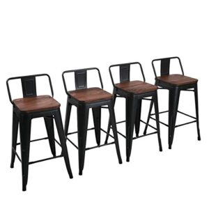 yongchuang 24″ metal barstools set of 4 counter bar stools with wood top low back matte black