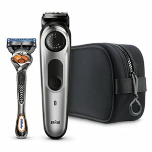 braun beard trimmer bt5960 | hair clippers for men | cordless & rechargeable | detail trimmer head | with gillette proglide razor and travel bag – silver/black