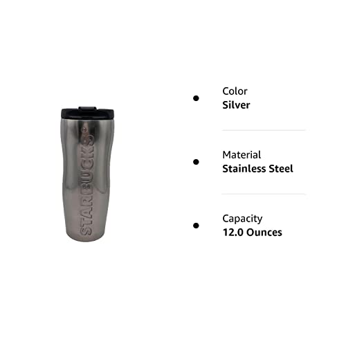 Starbucks Lucy Curvy Chrome Stainless Steel Tumbler 12oz Vacuum Thermos Cup - Silver