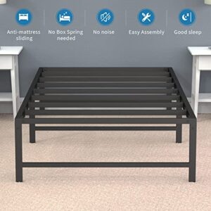 Mr IRONSTONE New Twin Bed Frame, 1600 lbs Load-Bearing, 14 Inch Platform Heavy Duty Steel Slats Support with Large Storage Space, Twin Size Bed Frame No Box Spring Needed, Easy Assembly, Noise-Free