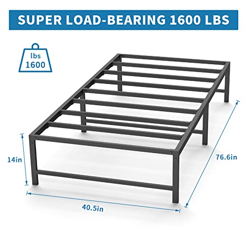 Mr IRONSTONE New Twin Bed Frame, 1600 lbs Load-Bearing, 14 Inch Platform Heavy Duty Steel Slats Support with Large Storage Space, Twin Size Bed Frame No Box Spring Needed, Easy Assembly, Noise-Free