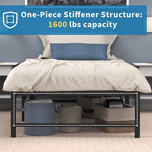 Mr IRONSTONE New Twin Bed Frame, 1600 lbs Load-Bearing, 14 Inch Platform Heavy Duty Steel Slats Support with Large Storage Space, Twin Size Bed Frame No Box Spring Needed, Easy Assembly, Noise-Free