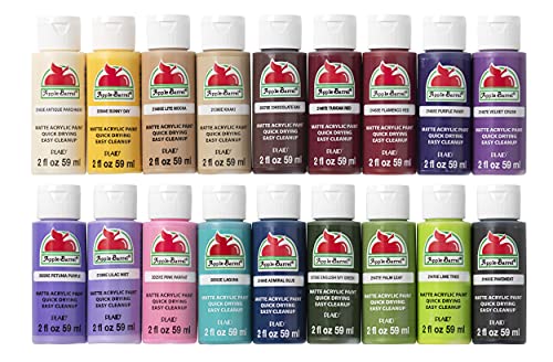 Apple Barrel PROMOABII Matte Finish Acrylic Craft Paint Set Designed for Beginners and Artists, Non-Toxic Formula That Works on All Surfaces, 2 Fl Oz (Pack of 18), 18 Colors May Vary, Count