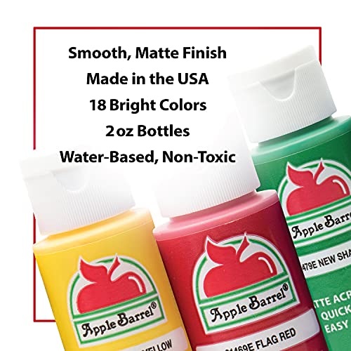 Apple Barrel PROMOABII Matte Finish Acrylic Craft Paint Set Designed for Beginners and Artists, Non-Toxic Formula That Works on All Surfaces, 2 Fl Oz (Pack of 18), 18 Colors May Vary, Count