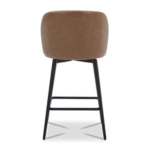 Watson & Whitely Counter Height Swivel Bar Stools, Faux Leather Upholstered Bar Stool with Back, Metal Legs in Matte Black, 26" H Seat Height, Set of 2, Saddle Brown