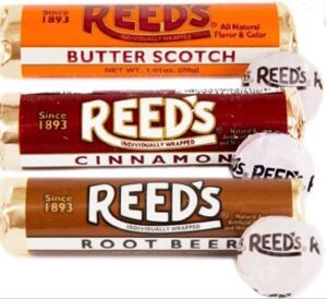 reeds hard candy rolls- 6ct- 2 root beer, 2 cinnamon, & 2 butterscotch