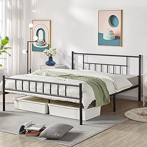 Yaheetech 13 inch Queen Size Metal Bed Frame with Headboard and Footboard Platform Bed Frame with Storage No Box Spring Needed Mattress Foundation for Adults Black