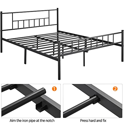 Yaheetech 13 inch Queen Size Metal Bed Frame with Headboard and Footboard Platform Bed Frame with Storage No Box Spring Needed Mattress Foundation for Adults Black