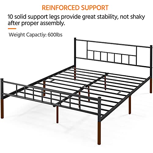 Yaheetech 13 inch Queen Size Metal Bed Frame with Headboard and Footboard Platform Bed Frame with Storage No Box Spring Needed Mattress Foundation for Adults Black