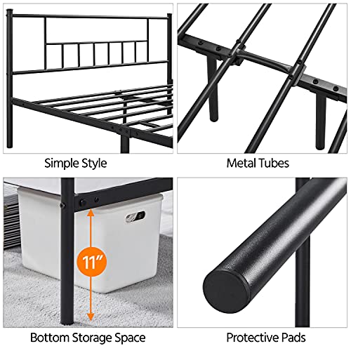 Yaheetech 13 inch Queen Size Metal Bed Frame with Headboard and Footboard Platform Bed Frame with Storage No Box Spring Needed Mattress Foundation for Adults Black