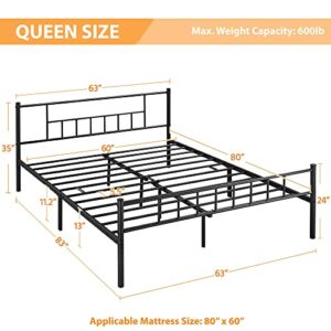 Yaheetech 13 inch Queen Size Metal Bed Frame with Headboard and Footboard Platform Bed Frame with Storage No Box Spring Needed Mattress Foundation for Adults Black