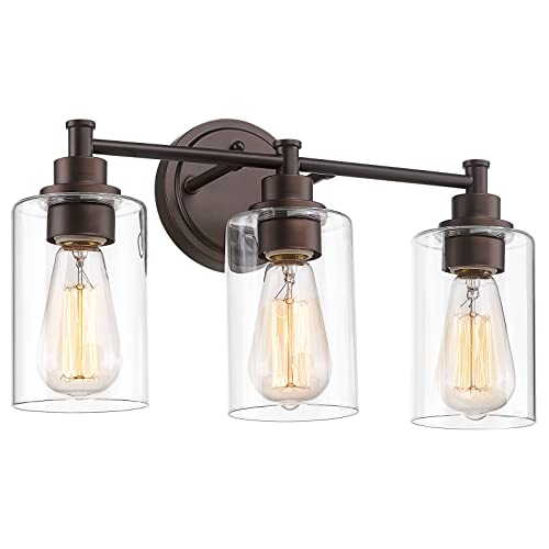 FEMILA 3-Light Vanity Light,Farmhouse Bathroom Light Fixtures,Metal Wall Sconce with Clear Glass Shade,Oil Rubbed Bronze Finish,4FYC56B-3W ORB