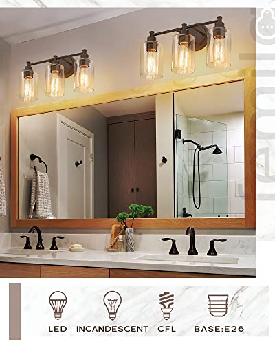 FEMILA 3-Light Vanity Light,Farmhouse Bathroom Light Fixtures,Metal Wall Sconce with Clear Glass Shade,Oil Rubbed Bronze Finish,4FYC56B-3W ORB