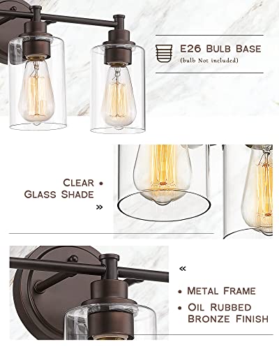 FEMILA 3-Light Vanity Light,Farmhouse Bathroom Light Fixtures,Metal Wall Sconce with Clear Glass Shade,Oil Rubbed Bronze Finish,4FYC56B-3W ORB