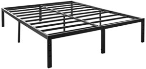 olee sleep 14 inch heavy duty steel slat anti-slip support easy assembly mattress foundation bed frame maximum storage noise free, black, metal, queen