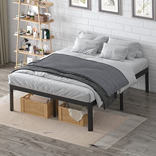 FUIOBYVV Full Size Bed Frame with Round Corner Edge Legs, 14 Inch Heavy Duty Support 3500 lbs Metal Platform Bed Frame Full, No Box Spring Needed/Non-Slip/Steel Slat Support/Noise Free