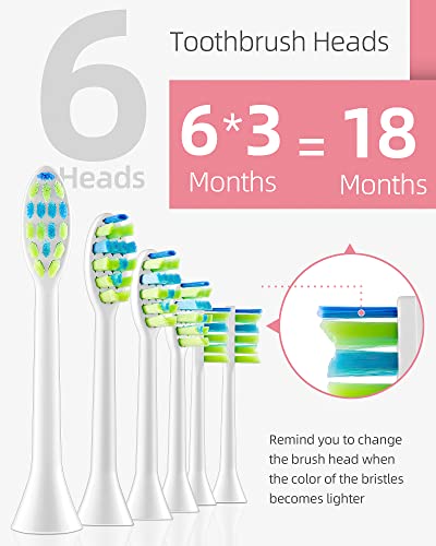 7AM2M Sonic Electric Toothbrush with 6 Brush Heads for Adults and Kids, One Charge for 90 Days, Wireless Fast Charge, 5 Modes with 2 Minutes Built in Smart Timer, Electric Toothbrushes(Pink)