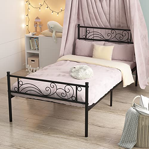 Weehom Metal Bed Frame Twin with Bed Storage,No Box Spring Needed,Heavy Duty Steel Slats Support for Boys Girls Teens Students Adults Black